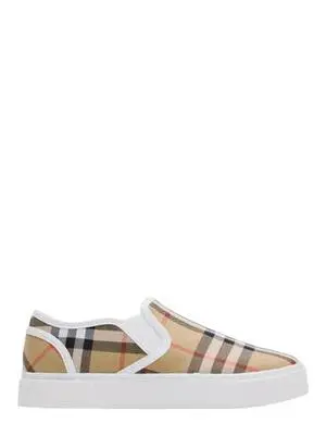 Burberry Check Cotton Slip-on Sneakers - Sand Beige