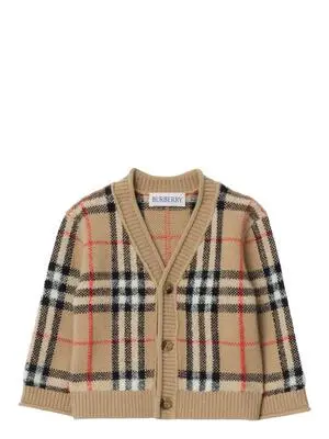 Burberry Check Wool Cashmere Cardigan - Sand Beige