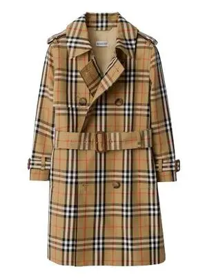 Burberry Check Cotton Twill Trench Coat - Sand Beige