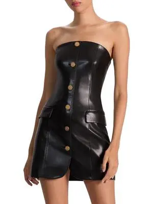 Alice + Olivia Madison Faux Leather Strapless Mini Dress - Black