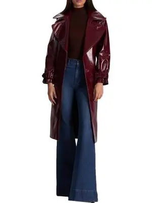 Alice + Olivia Nevada Faux Patent Leather Trench Coat - Oxblood