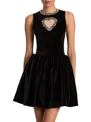 Alice + Olivia Ella Crystal-embellished Velvet Mini Dress - Black