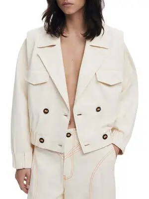 Desigual Double-breasted Cropped Jacket - Light Beige
