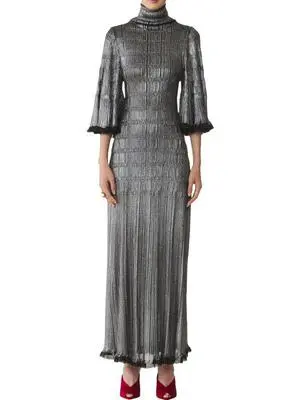 LANVIN Metallic Viscose Knit Midi Dress - Black