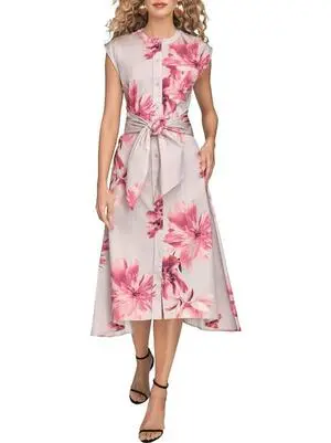 Donna Karan New York Floral Tie-front Cap-sleeve Shirtdress - Pink Sands Multi