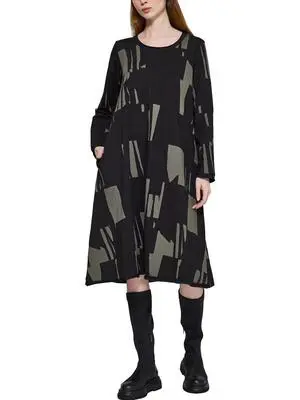 LUUKAA Printed Jersey Midi Dress - Khaki Black