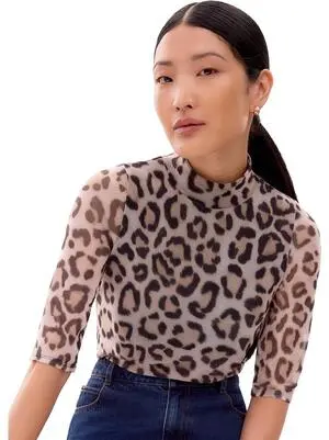 RO&ZO Long Sleeve Print Mesh Top - Brown