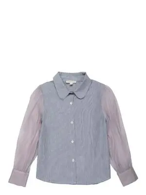 THE SUNDAY COLLECTIVE Pinstripe Chiffon Sleeve Blouse - Grey