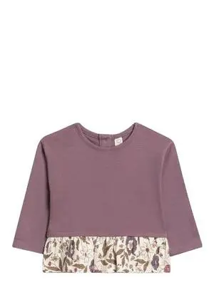 COLORED ORGANICS Organic Cotton Lily Long Sleeve Ruffle Hem Top - Grape/mauna Floral