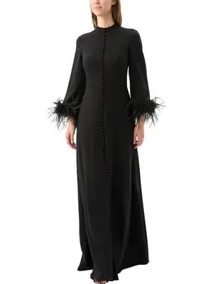 Trina Turk Montmarte Feather Trim Maxi Dress - Black