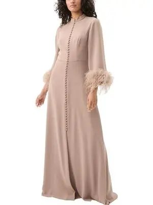 Trina Turk Montmarte Feather Trim Maxi Dress - Boudoir Beige