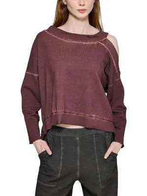 LUUKAA Asymmetrical One-Shoulder Pullover Mulberry Red