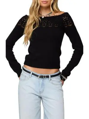 EDIKTED Lillis Boat Neck Crop Sweater - Black
