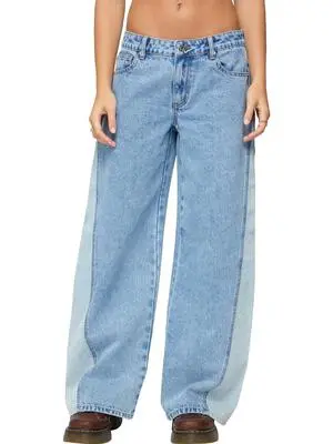 EDIKTED Genna Contrast Panel Wide Leg Jeans - Blue-washed