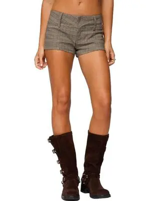 EDIKTED Ayvey Plaid Low Rise Shorts - Brown