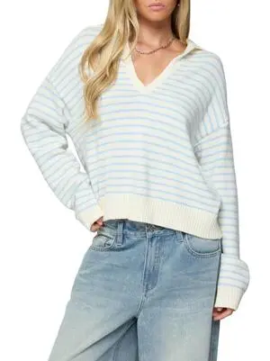 EDIKTED Oversize Stripe Sweater - Light-blue-and-cream
