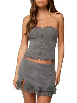 EDIKTED Pinstripe Strapless Top - Dark-gray