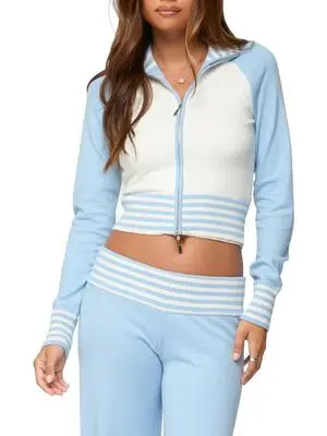 EDIKTED Clarisse Stripe Contrast Cardigan - Light-blue
