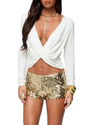 EDIKTED Twist Front V-neck Crop Top - Cream