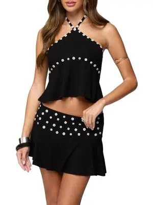 EDIKTED Kayce Button Trim Halter Top - Black