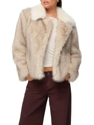 EDIKTED Faux Fur Jacket With Contrast Collar - Tan