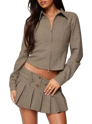 EDIKTED Houndstooth Plaid Crop Jacket - Mix
