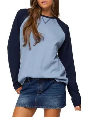 EDIKTED Oversized Waffle Knit Raglan Sleeve Top - Blue