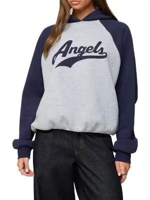 EDIKTED Oversized Raglan Hoodie - Gray-melange-and-navy