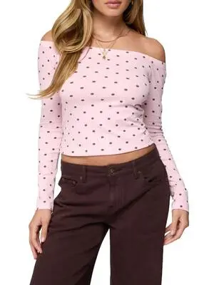 EDIKTED Polka Dot Off-the-shoulder Top - Light-pink