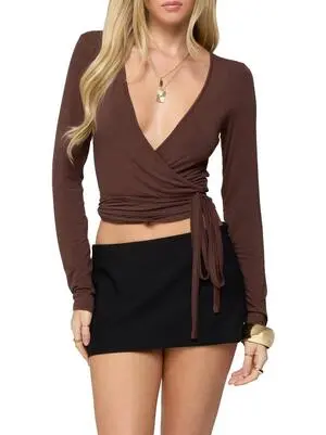 EDIKTED Malenna Wrap Crop Top - Brown