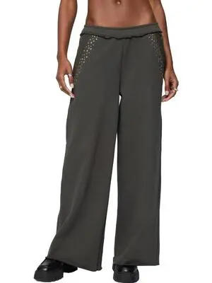 EDIKTED Studded Wide Leg Sweatpants - Dark-gray