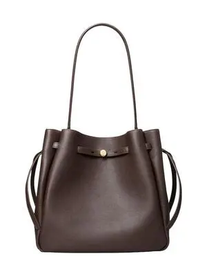 Tory Burch Large Romy Pebble Leather Bucket Bag - Deep Brown