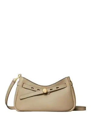Tory Burch Romy Zip Top Leather Crossbody Bag - Soft Cement