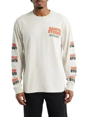 SANTO STUDIO Finish Line Long Sleeve Graphic T-shirt - Cream