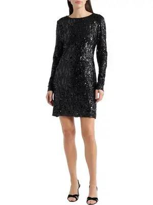 Sam Edelman Sequin Long Sleeve Mini Shift Dress - Black