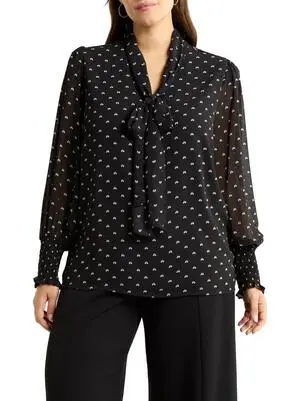 SUGARLIPS Rosaly Bow Print Top - Black-white