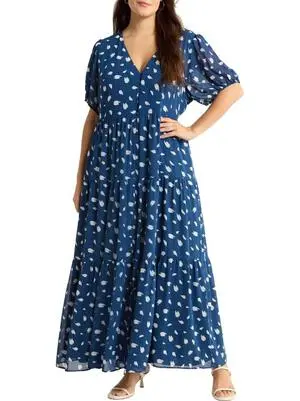 SUGARLIPS Elodie Dot Print Maxi Dress - Navy-cream