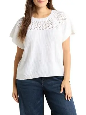 SUGARLIPS Alma Open Stitch Short Sleeve Sweater - White