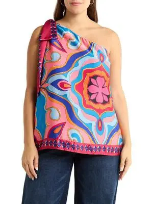 SUGARLIPS Abstract Print One-shoulder Top - Red-multi