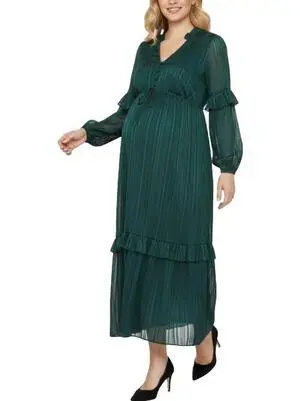 Motherhood Maternity V-neck Long Sleeve Tiered Maxi Dress - Deep Depths