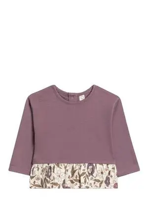 COLORED ORGANICS Long Sleeve Ruffle Hem Top - Grape/mauna Floral