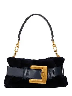 Balmain Mini Anthem Bag In Shearling - Navy