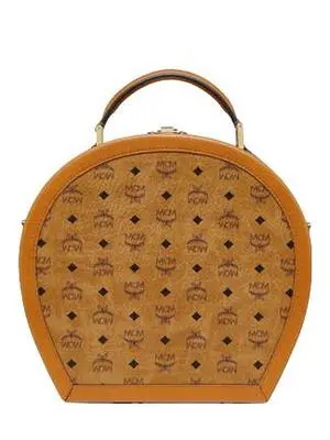 Mcm Hat Box In Visetos - Cognac