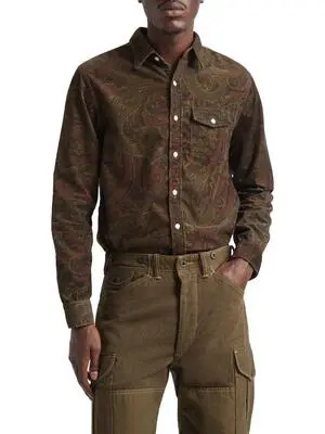 DOUBLE RL Paisley Print Cotton Corduroy Button-up Work Shirt