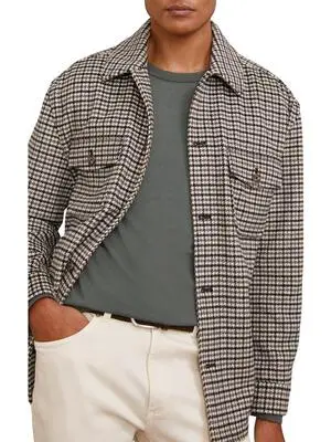 REISS Liam Houndstooth Wool Blend Overshirt - Grey