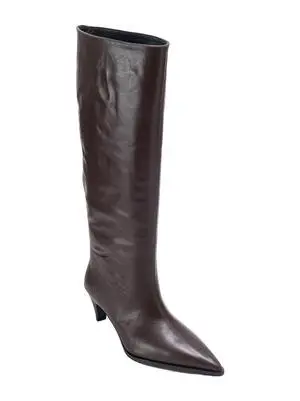 FOREVER & ALWAYS SHOES Siora Leather Knee High Boots - Brown Leather