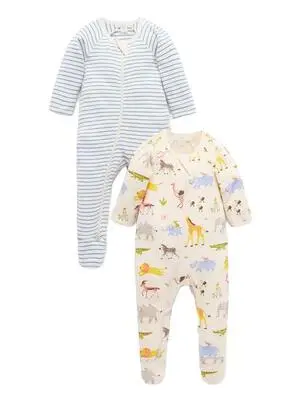 PUREBABY 2-pack Basics Printed Zip Footie - Migrating Animals Print