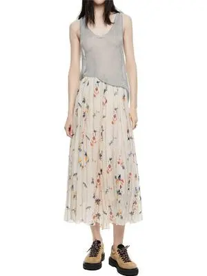 Bimba Y Lola Flowers Scan Flared Midi Skirt - Flowers Scan Ivory