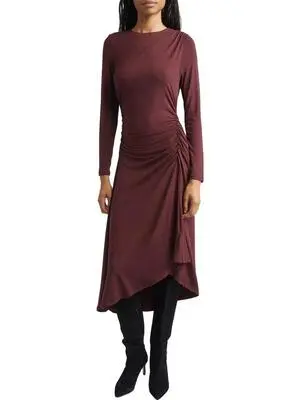 Veronica Beard Theodora Ruched Midi Dress - Raisin