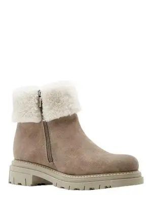 La Canadienne Dixie Genuine Shearling Trim Ankle Boots - Caribou Suede